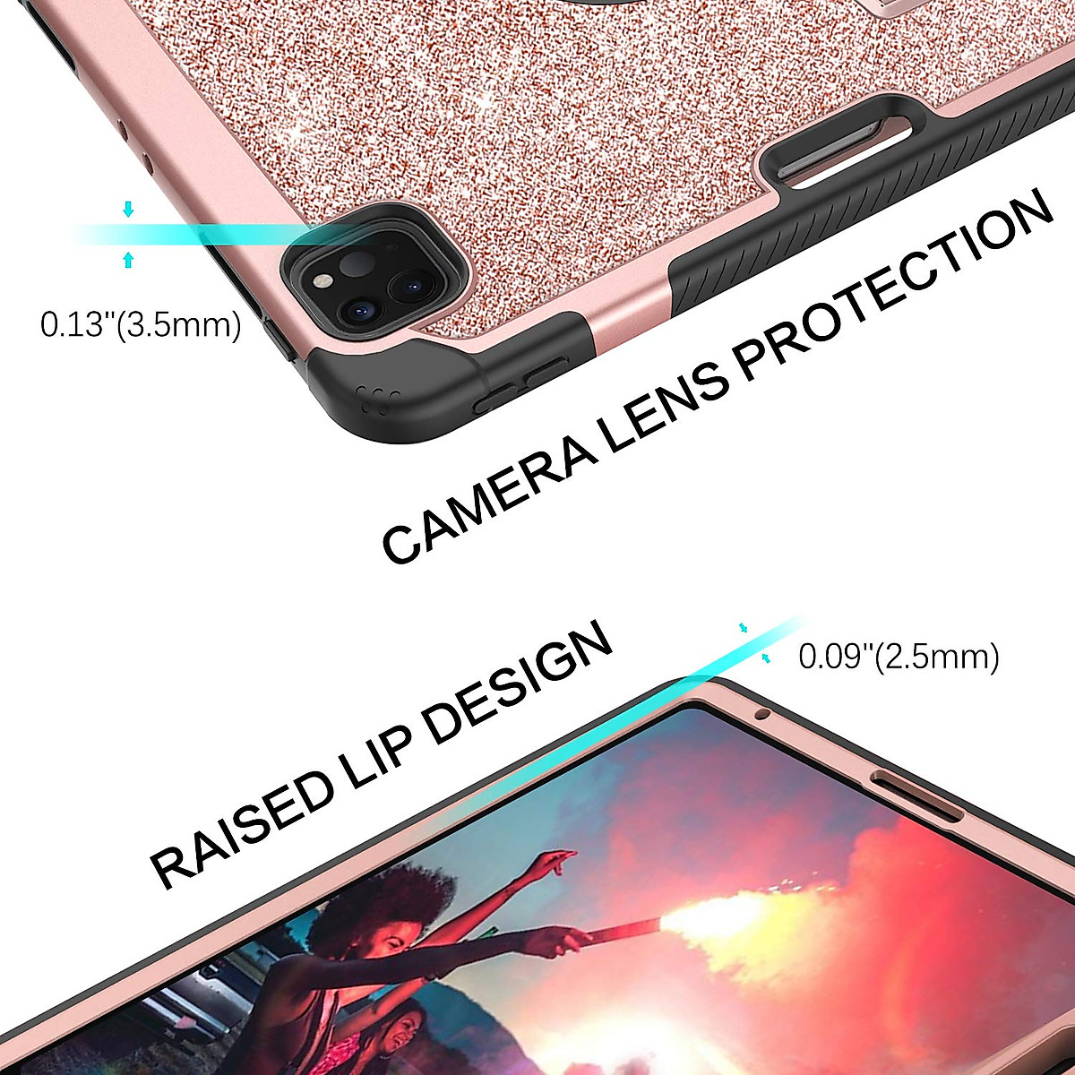 BENTOBEN iPad Air 5th/4th Generation Case, iPad Pro 11 Case, Glitter Sparkly 3 Layer Heavy Duty Shockproof Kickstand Faux Leather with Pencil Holder Protective Tablet Case Cover, Rose Gold