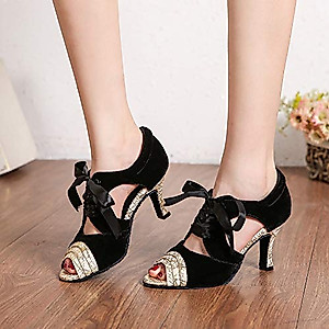 AOQUNFS Performance Dance Shoes Latin Dancing Shoes for Women Comfortable Salsa Ballroom Dance Heels,YCL310-Black Gold-5,US8