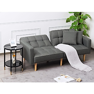 Ampela Futon Sofa Bed 74" Modern Convertible Folding Lounge Couch Loveseat Daybed Upholstered Sofá with 2 Pillows for Bedroom and Living Room Bedroom, Apartment,Home Office,Black