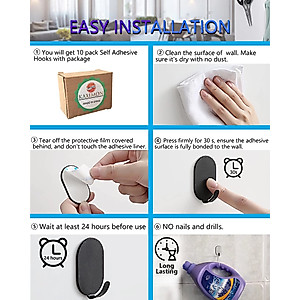 KAXIMON Self Adhesive Hooks White, 10 Pack Sticky Hooks Extra Strong for Kitchen, Bathroom, Sink - Waterproof Carbon Steel Stick Hanger on Towel Hooks