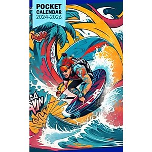 Pocket Calendar 2024 - 2026 With Moon Phase: Three-Year Monthly Planner for Purse , 36 Months from January 2024 to December 2026 | Surf t-shirt design | Graffiti Hawaii props