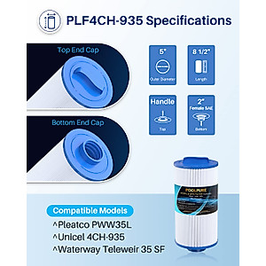 POOLPURE PLF4CH-935 Spa Filter Replaces Pleatco PWW35L, 817-4035, SD-01235, PDC580-AFS, Waterway Teleweir 35 SF, 1 Pack