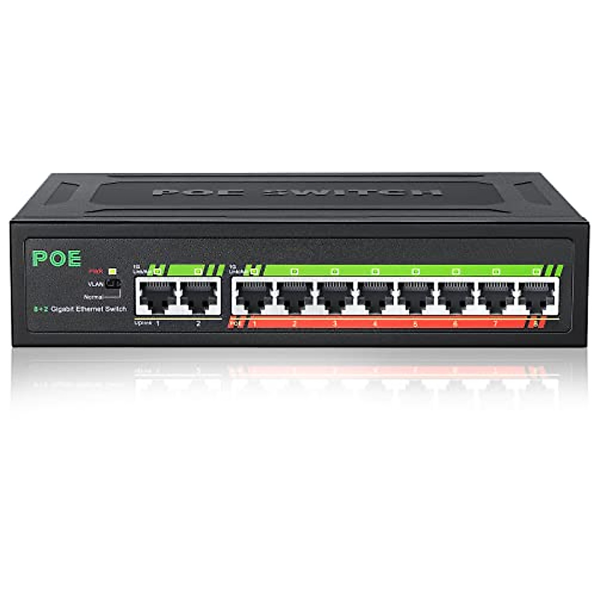 TEROW PoE Switch, 10 Port Gigabit Ethernet Network Switch( 8 PoE+ Port with 2 Extra Uplink Port), 802.3af/at Compliant | Plug & Play | Shielded Ports | Traffic Optimization | Fanless Quiet