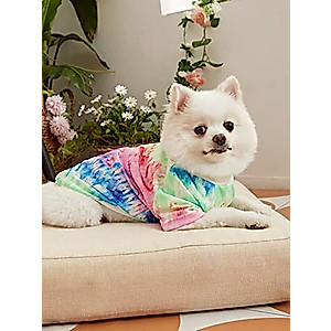 QWINEE Tie Dye Dog T Shirt Vest Dog Apparel Cat Clothes for Puppy Kitten Small Medium Large Dogs Multicolor Large