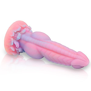 Realistic Dog Dildo, 8.5inch Fantasy Monster Dildos with Knot Luminous Silicone Thick Pink Dildo Anal Toy with Suction Cup for Women Men Couple Strap on Play