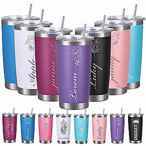 Personalized Tumblers Custom 20oz Insulated Coffee Cups Birth Flower Cup with Names Lids and Straws Customized Engraved Stainless Steel Mug Cups for Women