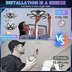 2 Pack LED Garage Light,200W Garage Light 20000lm Deformable Garage Lights Ceiling Shop Light with 7+1 Adjustable Panel,6500K Daylight Folding Screw in Garage Lighting Bulb E26/E27 for Workshop Garage