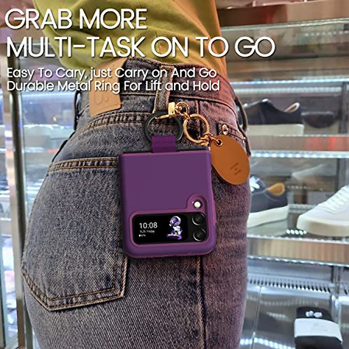 Z Flip 3 Case with Ring Holder Samsung Galaxy Z Flip 3 5G Cover Silicone Slim Dual Layer [ Upgraded ] Protection Shockproof - Purple