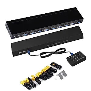 RIJER 8 Port Smart KVM Switch Manual Key Press VGA USB Remote Extension Switcher Console with Original Cable 801UK-L