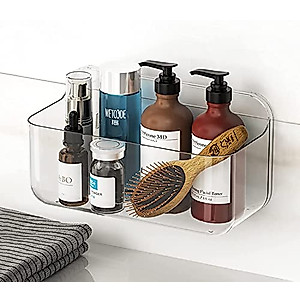TREEHOLE Bedside Caddy Organizer Acrylic Wall Mounted Adhesive Shelf for Remote Control Office Supply Makeup Brush Bathroom cabinet door Pantry Kitchen Laundry Utility Room (One cell)