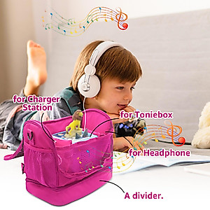Carrying Case for Toniebox,Backpack Bag for Toniebox Starter Set , Tonie Figures ,Headphones and Charging Station, Portable Storage Bag with Shoulder Strap and Handle Bar, Hanging Storage (Pink)