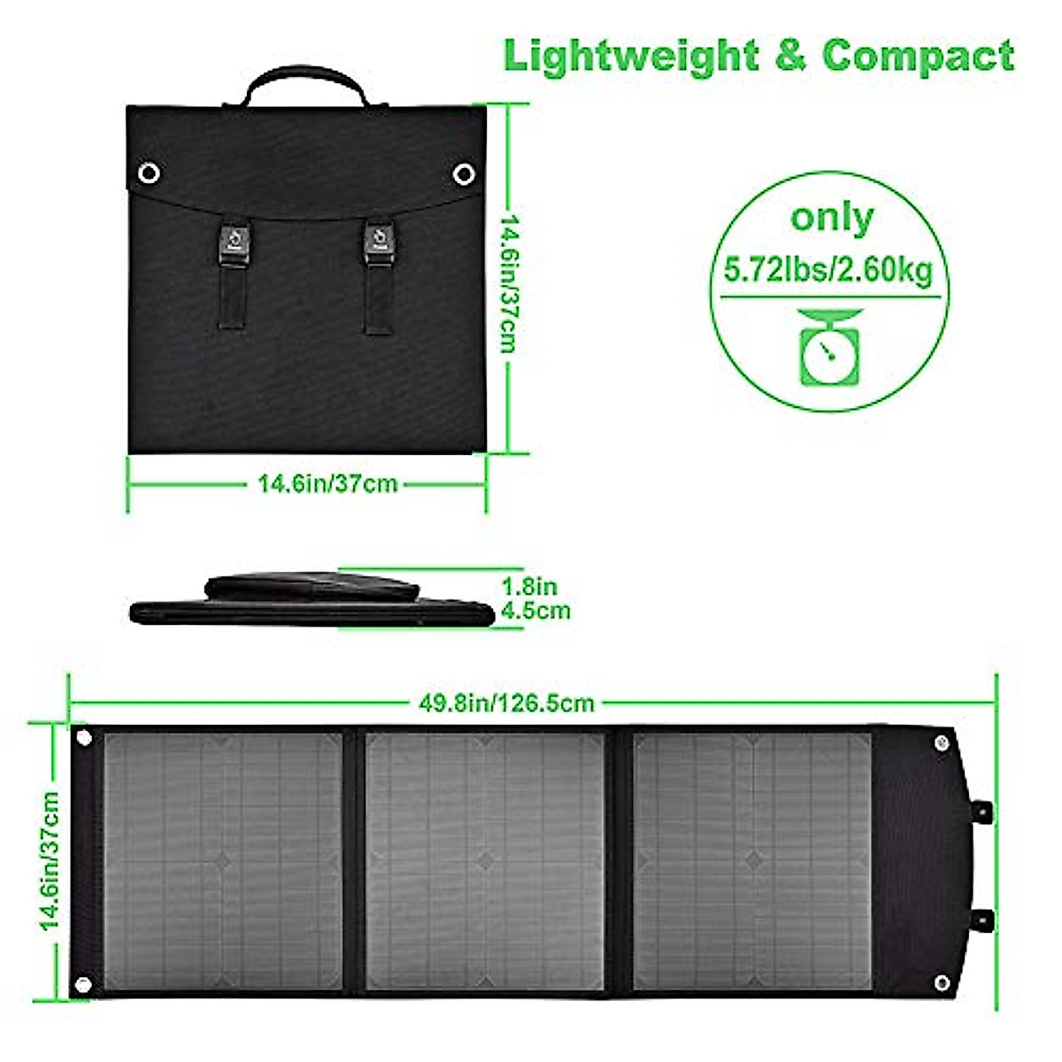 AIZYR USB Power Foldable Solar Panel Charger 50W Waterproof Camping Travel Charger Compatible Solar Panel for Smartphone/Tablet