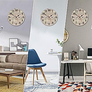 TAHEAT 14 Inch Wooden Simple Brown Wall Clock, Non Ticking Silent Clocks, Retro Accurate Arabic Numeral Clocks, Easy to Read Wall Clocks for Kitchen/Living Room/Bedroom