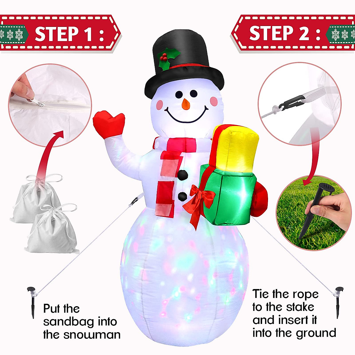 Christmas Inflatables Snowman Outdoor Yard Decorations, 5 FT Christmas Blow up Snowman with Black Top Hat, Built-in LED Lights for Xmas Home Garden Family Prop Lawn Holiday Party Indoor Decor