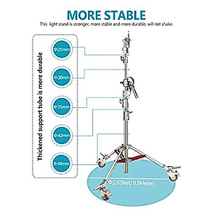 Neewer Pro 100% Stainless Steel C Stand Light Stand with Casters, Max. Height 14.4ft/440cm with 7ft/218cm Cross-Bar and Empty Sandbag for Photography Studio Reflector, Monolight and Other Equipment