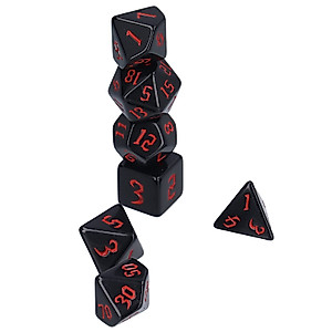 7‑Die Dice, Polyhedral Dice 7pcs for Kids for Adults for Table Games for Board Games(Solid color black spot red oil)