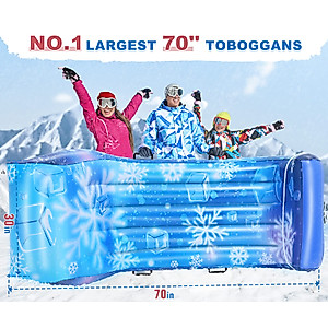 Snow Sled 70'' Giant Snow Tube for Kids Adults with 4 Reinforced Handles, Inflatable Toboggan Sled with Pull Rope Winter Outdoor Gifts for Toddlers Boys Girls Snow Ski Play