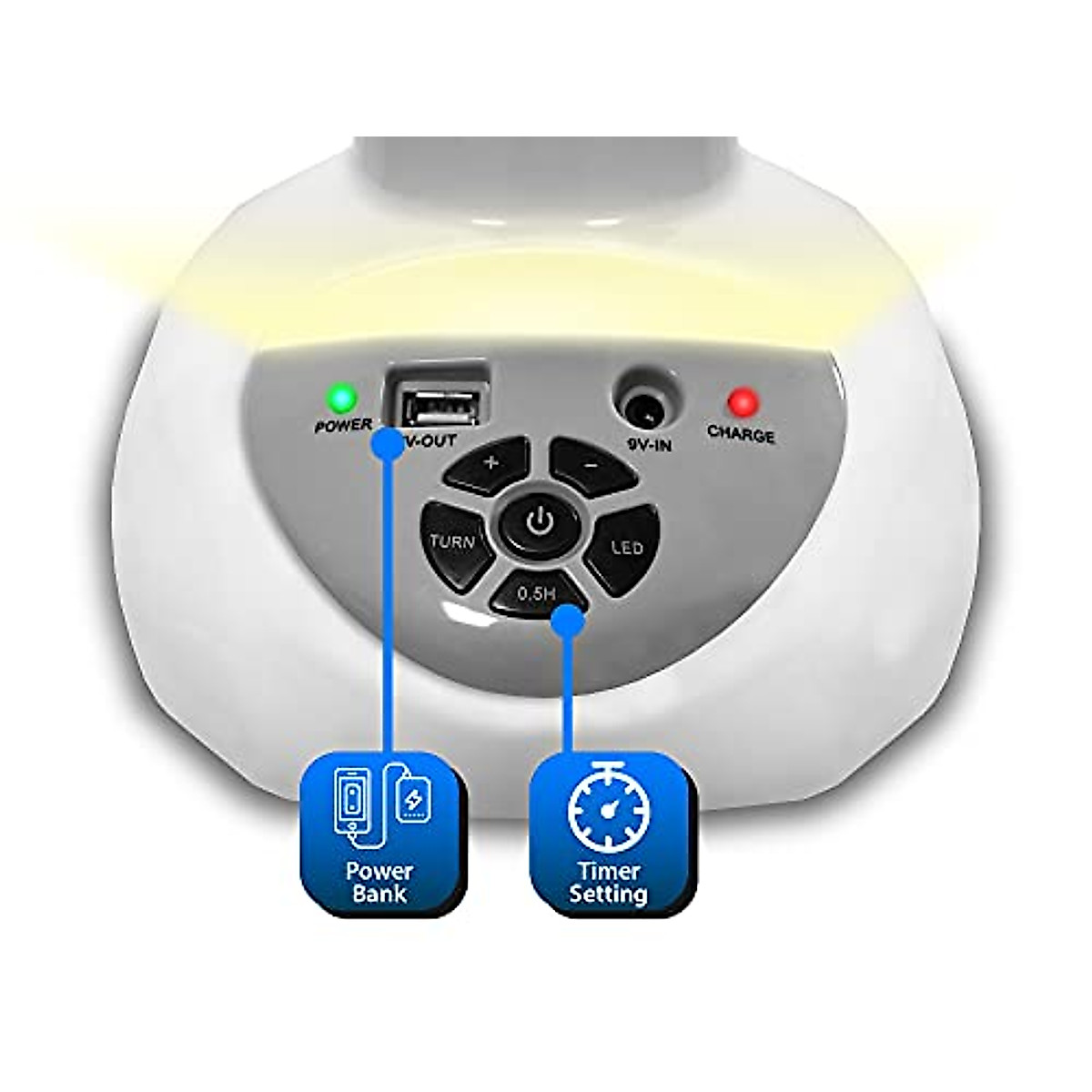 Technical Pro Portable 12 inch Rechargeable Oscillating Tabletop Fan with LED Night light and Powerbank.