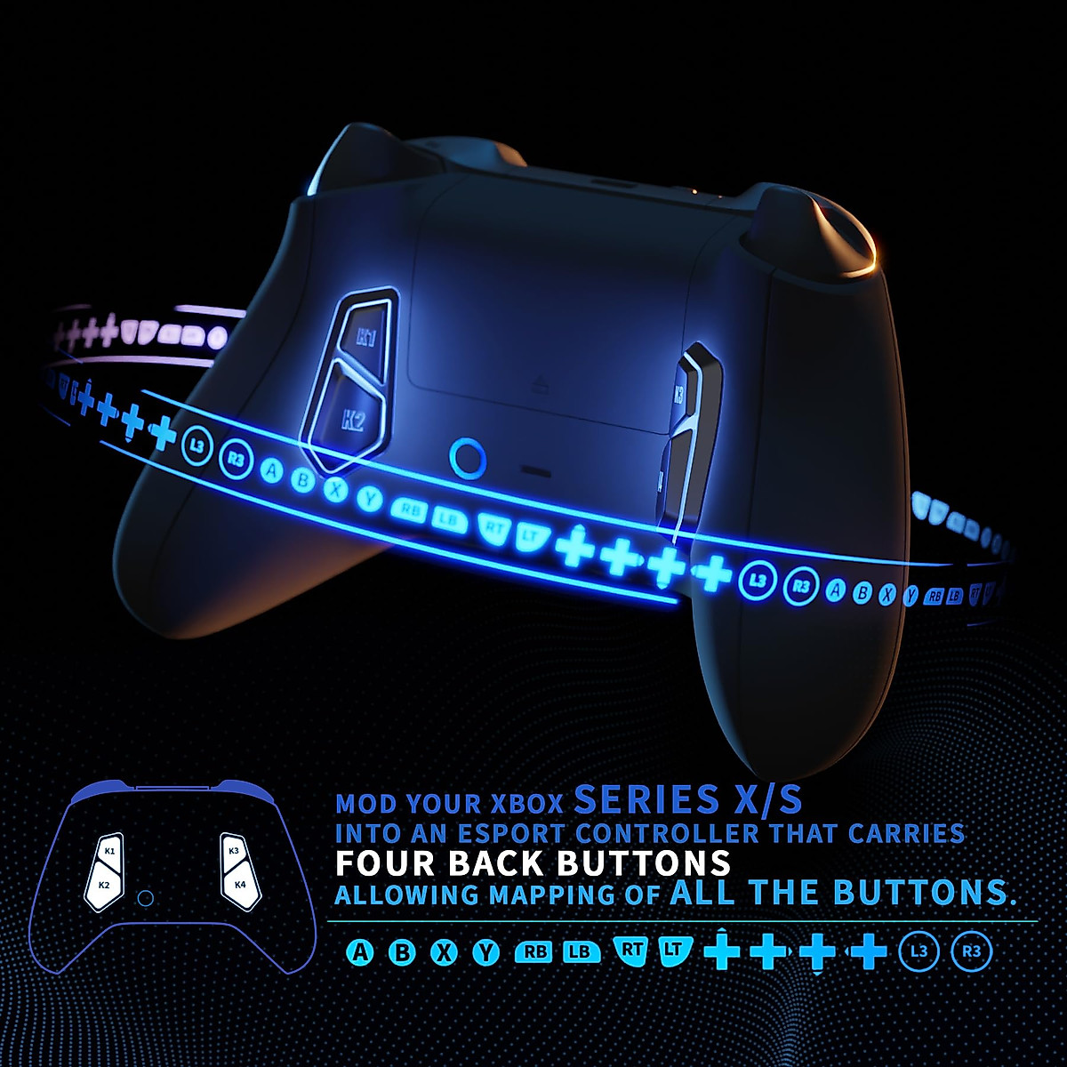 eXtremeRate VICTOR X Remap Kit for Xbox Series X/S Controller, 6 Profiles & Black Redesigned Back Shell & Side Rails & 4 Back Buttons for Xbox Core Wireless Controller - Controller NOT Included