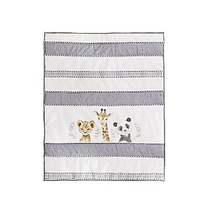 Levtex Baby - Mozambique Crib Bed Set - Baby Nursery Set - Baby Animal - Grey Taupe Charcoal Green White - Jungle Animals - 4 Piece Set Includes Quilt, One Fitted Sheet, Wall Decal & Skirt/Dust Ruffle