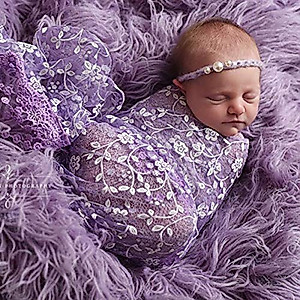 Camidy Baby Photo Props,3pcs Baby Fluffy Blanket + Newborn Wrap + Flower Headband Set Boys Girls DIY Photography Outfits