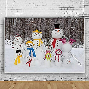 DORCEV 5x3ft Snowman Photography Backdrop for Christmas Party Background Winter Cold Snow Tree Forest Snowman Family Xmas Party Banner Wallpaper Kids Adult Christmas Photo Studio Props