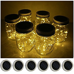 Decorman Solar Mason Jar Lid Lights, 6 Pack 20 LED Waterproof String Fairy Star Firefly Jar Lids Lights for Patio Garden Yard Lawn Party Wedding Christmas Decoration(Jars & Hangers Not Included)