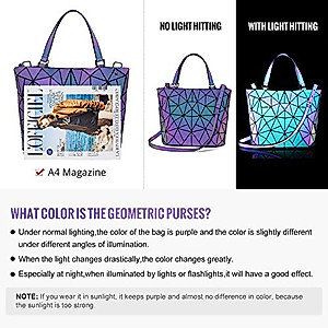 Geometric Luminous Purses and Handbags for Women Holographic Reflective Bag Backpack Wallet Clutch Set Medium