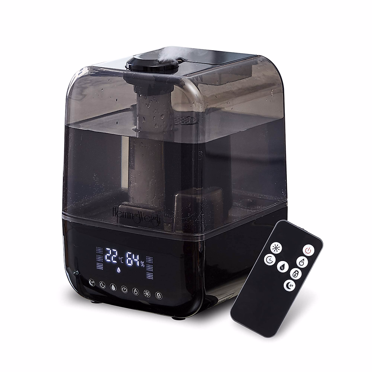 HemingWeigh Ultrasonic Mist Air Humidifier with Remote Control and Filter, Gray and Black, 1.2 Gallon