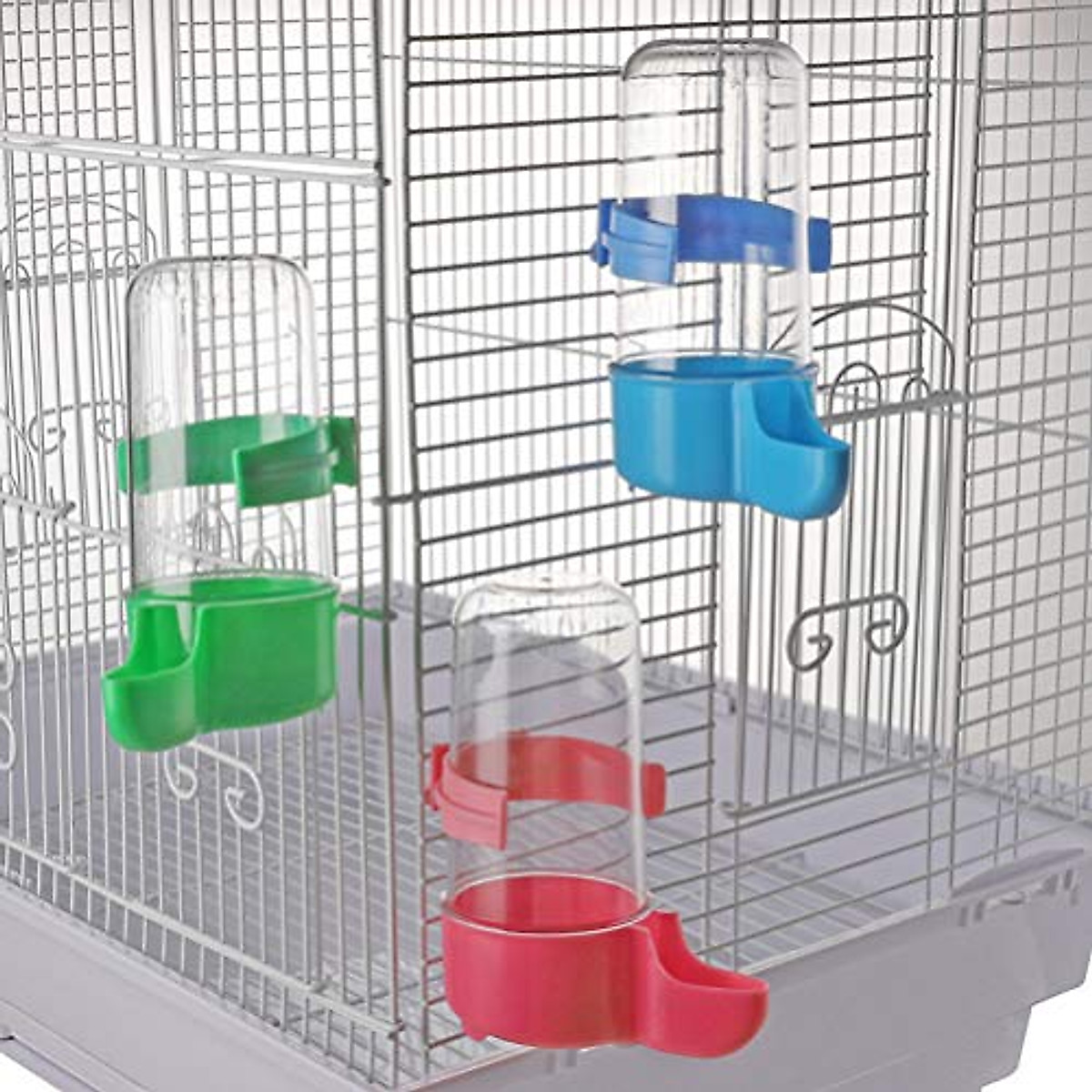 Balacoo 6pcs Automatic Bird Waterer Food Feeder Bird Water Bottle Drinker Food Container Dispenser Hanging Birds Cage for Parrots Budgie (Red Blue Green)
