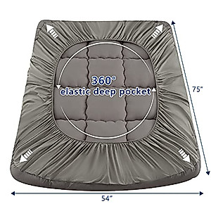 Marine Moon Full Mattress Topper, Cooling Bed Topper Mattress Pad Cover,Thick Plush Pillow Top Mattress Topper for Back Pain Relief, Soft Down Alternative Toppers with Deep Pocket, Grey