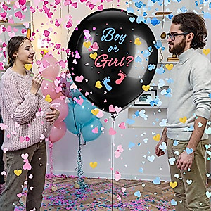 Gender Reveal Balloons, 1 Pack 36 Inch Black Boy or Girl Balloon with Pink and Blue Heart-Shaped Confetti for Gender Reveal Party Decorations