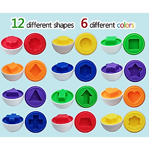 Beakabao 12pcs Color and Shape Matching Egg Set Montessori Toddler Education Classification Toys for Fine Motor Skills of The Fingers Muscles, Preschool Children Smart Puzzles Easter Gifts (Blue)