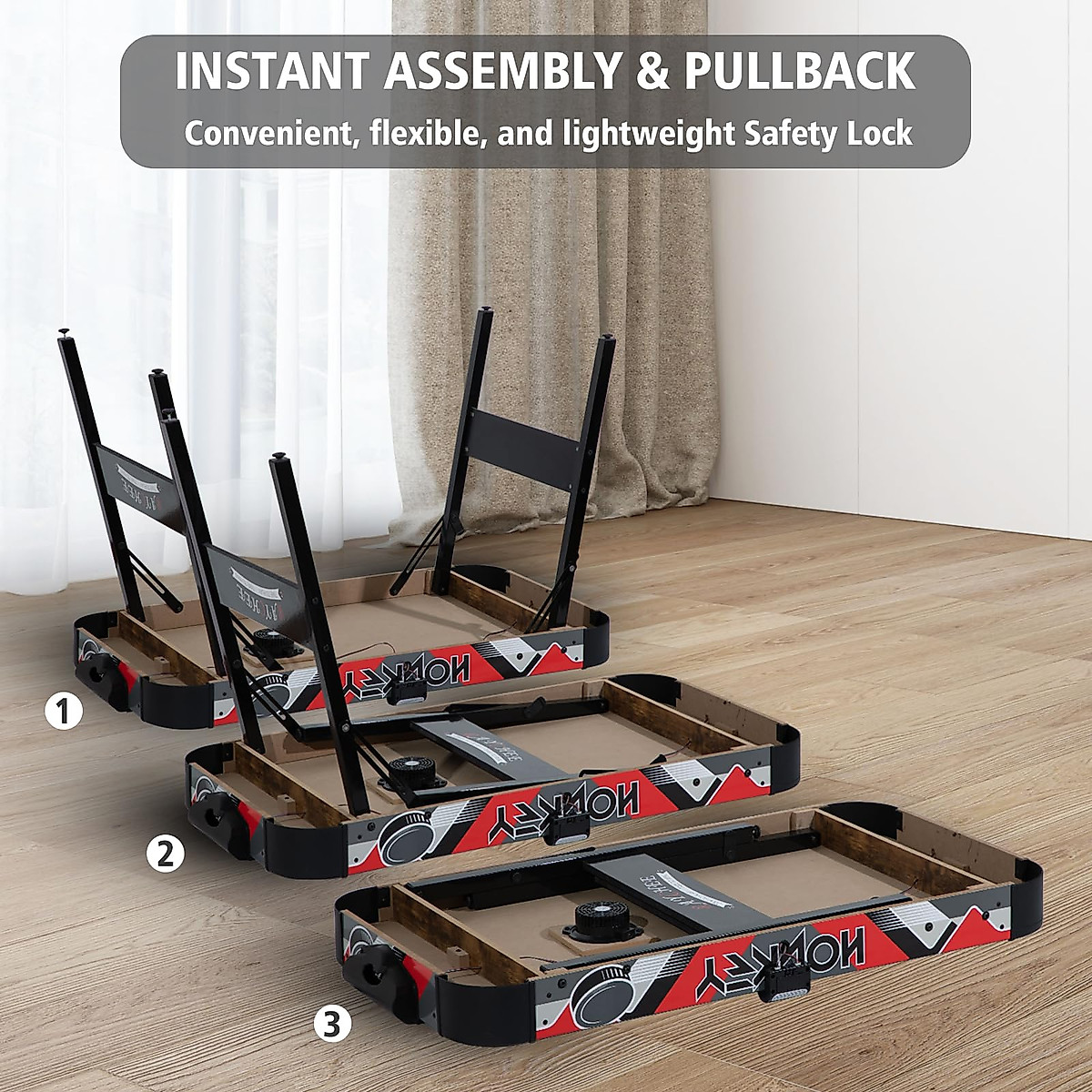 RayChee Foldable Powered Air Hockey Table, 48” Indoor Hockey Table Sports Gaming Set w/2 Pucks, 2 Pushers, LED Scoreboard, Powerful Fan Motor for Adults and Kids, Home Game Room (Red)