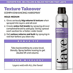 fave4 hair Texture Takeover Hairspray, Oomph Enhancing Texturizing Spray for Volume, 8 oz