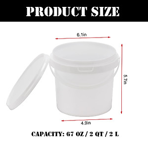 DIICCYO 2L Ice Cream Buckets with Lids and Handles, 67 Oz Round Airtight Plastic Ice Cream Tub, Deli Pail Containers Small Bucket for Food Drinks Storage Freezer Microwave, 10 Pcs