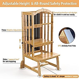 DORPU Learning Step Stool for Kids, Adjustable Height Toddler Kitchen Standing Tower with Double-Side Art Board, Natural