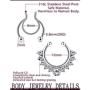 Jenxnjsjo Fake Septum Piercing Rings Non Pierced Faux Piercings Jewelry for Women Men Round Sun Stainless Steel Clip On Fakes Septums Nose Ring Hoop Cuffs