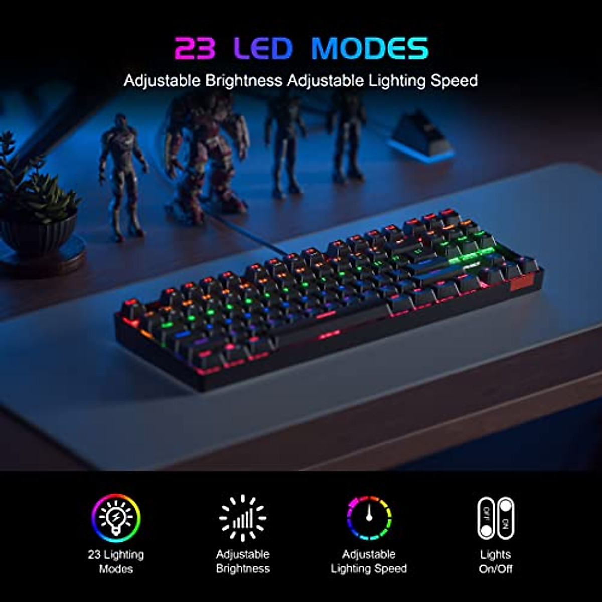 Punkston TK87 Mechanical Gaming Keyboard, RGB Rainbow LED Backlit TKL 87 Keys Anti-Ghosting PC Gaming Wired Keyboard for Windows/Mac (Blue Switch, Black)