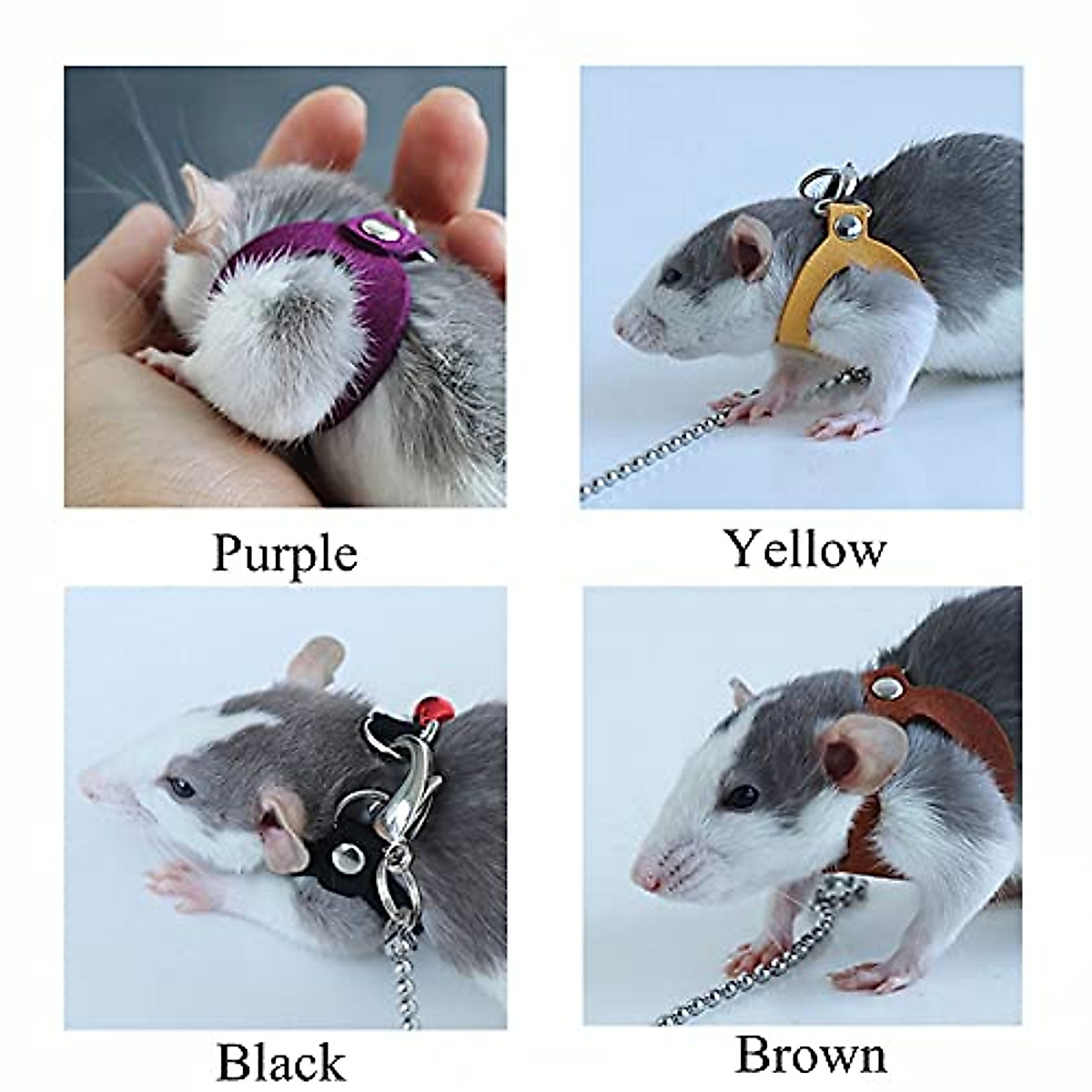 3 Pack Rat Harness and Leash Set - Adjustable Traction Rope Strap Anti-Biting Chain Rope, Small Animal Training Walking Vest Leash for Fancy Rat Mouse Gerbil Hamster Sugar Glider Birds Reptile (Black)