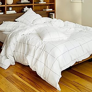 Brooklinen Luxury Sateen 4 Piece King Size Sheets Set in Window Pane - 100% Cotton Sateen Sheets - 1 Fitted Sheet, 1 Flat Sheet, 2 Pillowcases - Best Luxury Sheets