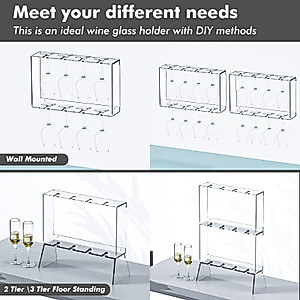 KOLUTI 3-Tier Champagne Wall Holder Stand for Party, Solid Acrylic Wine Glass Rack Floor Standing, 12 Glassware Wall-Mount Stemware Hanging, Drink Tower Shelf for Wedding Birthday Christmas Décor…
