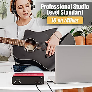 USB Audio Interface 2 In 2 Out with 48V Phantom Power,XLR Mic USB Audio Mixer Recording Podcasting and Streaming 24Bit/192kHz True Stereo