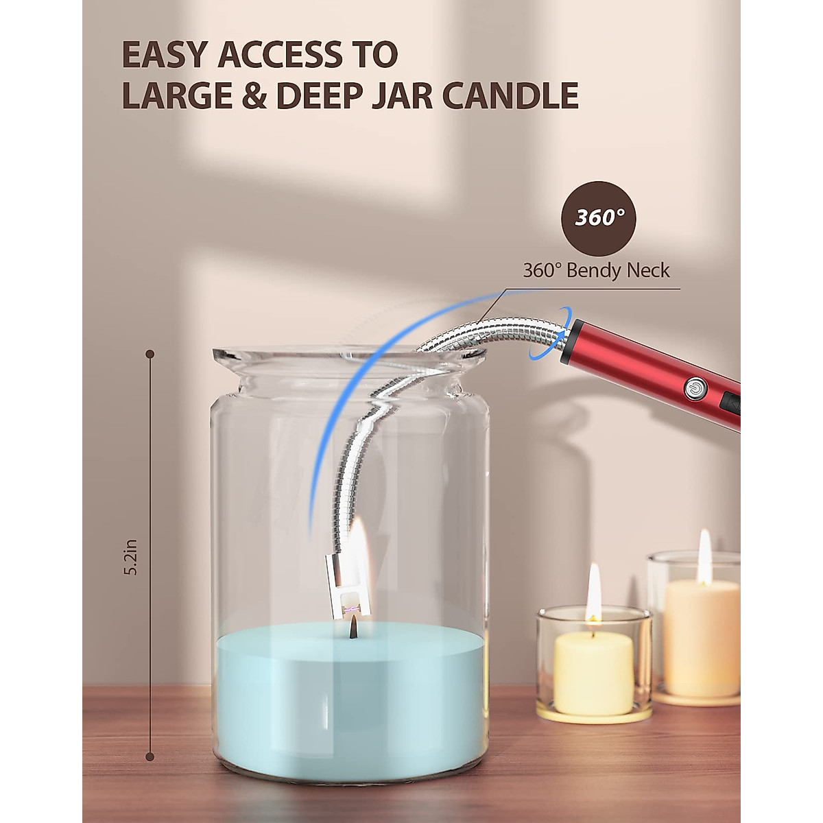 RONXS Lighter Electric Lighter Rechargeable Arc Type C Candle Lighters with LED Battery Display, Flexible Neck Windproof Flameless Plasma Long Lighters for Candle BBQ Camping (Red&Blue)