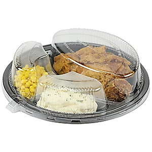 Simply Deliver 10-Inch Plastic Plate, 3 Compartments, Microwavable and Dishwasher Safe, Black, 100-Count