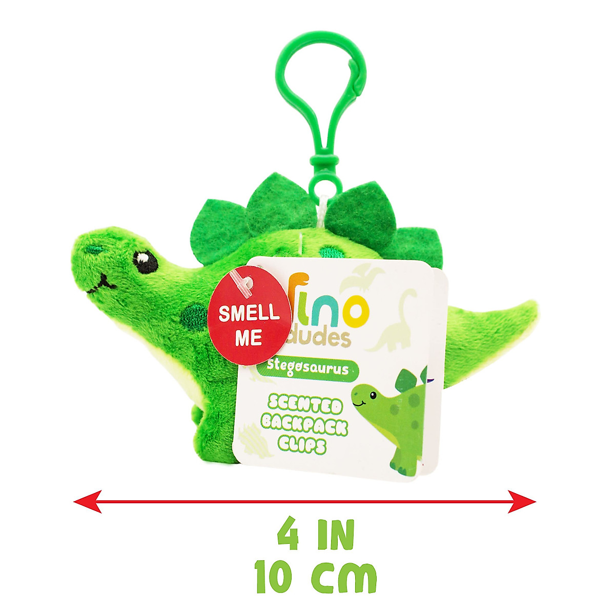 Scentco Dino Dudes Backpack Buddies - Patented Gourmet Scented Plush Toy Dinosaur Clips - Stegosaurus (Green Apple) - Stocking Stuffer