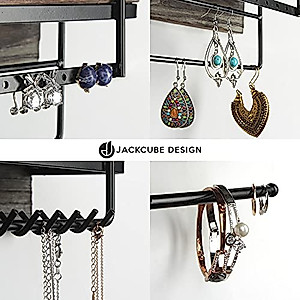 J JACKCUBE DESIGN Rustic Wood 2 Tier Jewelry Organizer, Hanging Wall Mount Accessories Display Rack for Earrings, Necklaces, Breacelet, Rings, Scrunchies with Shelf- MK628A (Rustic Wood)