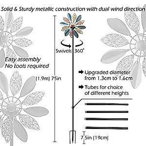 Solar Wind Spinner Arabesque 75in Multi-Color Seasonal LED Lighting Solar Powered Glass Ball with Kinetic Wind Spinner Dual Direction for Patio Lawn & Garden, Easy to Assemble and LED Color Changing