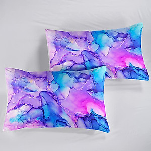 Jingzhang Tie Dye Bed Set Colorful Marble Teen Girl Bedding Watercolor Pastel Pink Blue Purple Duvet Cover Set Marble Abstract Kids Bed Set 3 Piece Bright Girly Bedspreads (King)