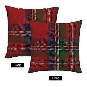 ChangQingArt Checkered Pillow Covers 16x16 Inch, Green Scottish Tartan Red Abstract Ancient Antique Black Double Sided Decorative Pillows Cases Throw Pillows Covers
